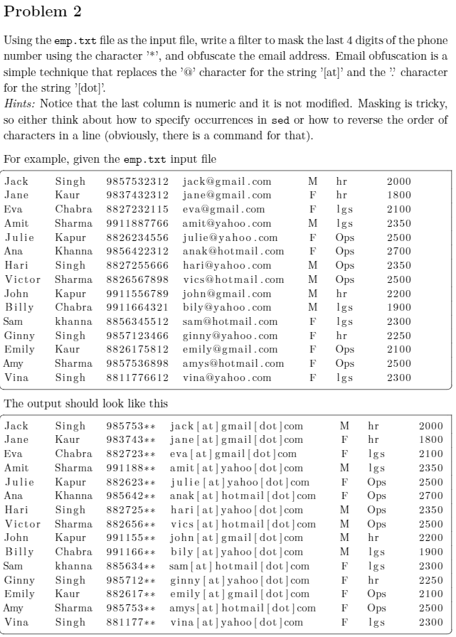 Solved Problem 2 F Using the emp.txt file as the input file, | Chegg.com