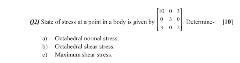 Solved 2) State of stress at a point in a body is given by | Chegg.com