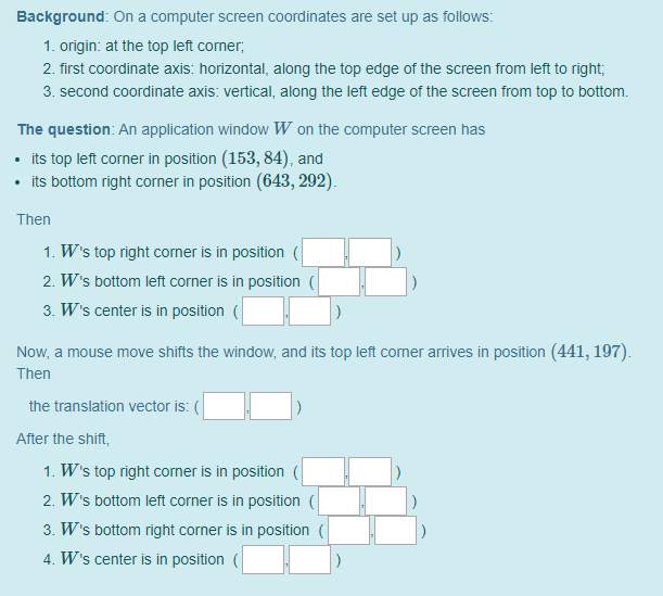 Solved Background: On a computer screen coordinates are set | Chegg.com