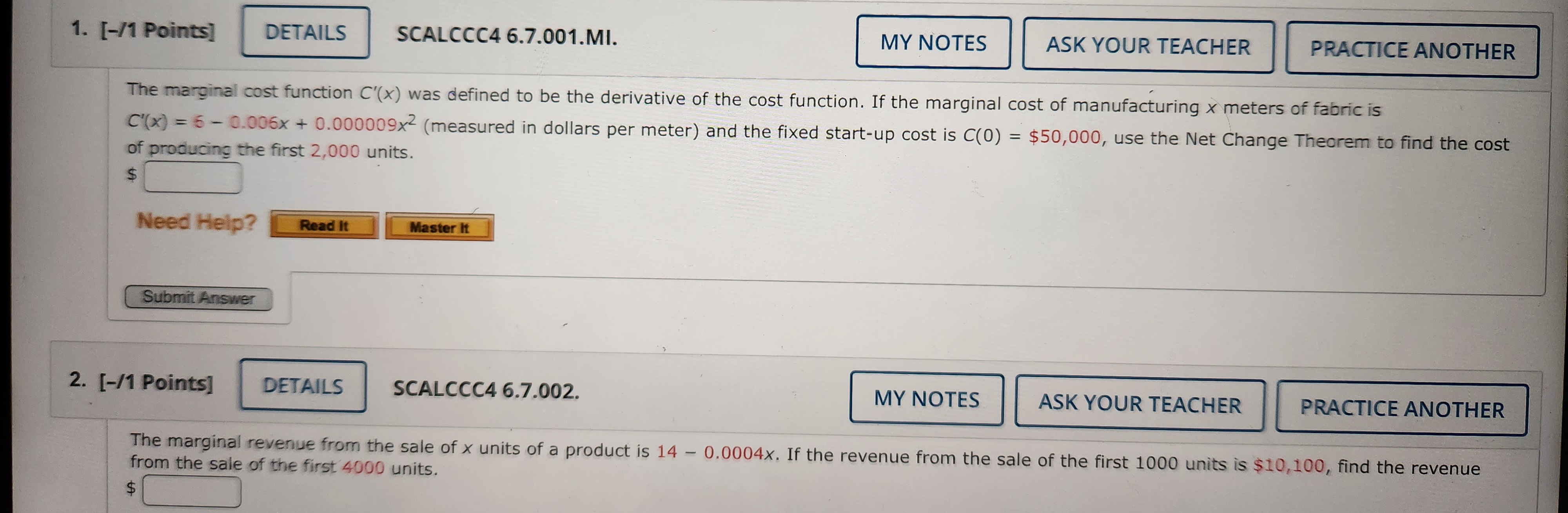 Solved The Marginal Cost Function C′ X Was Defined To Be