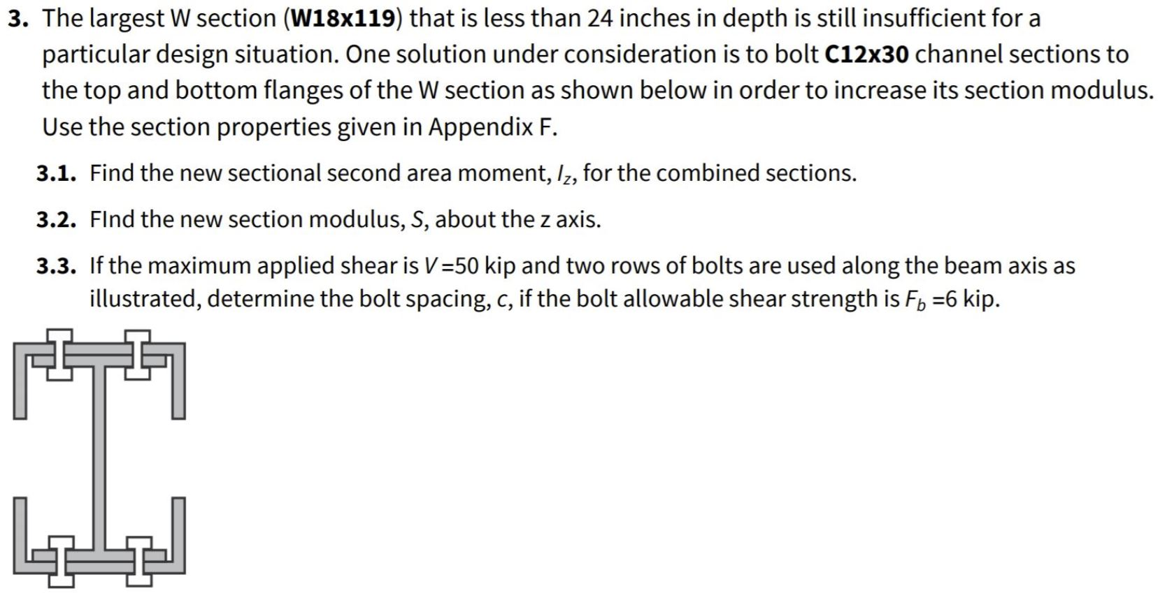 3. The largest w section (W18x119) that is less than | Chegg.com
