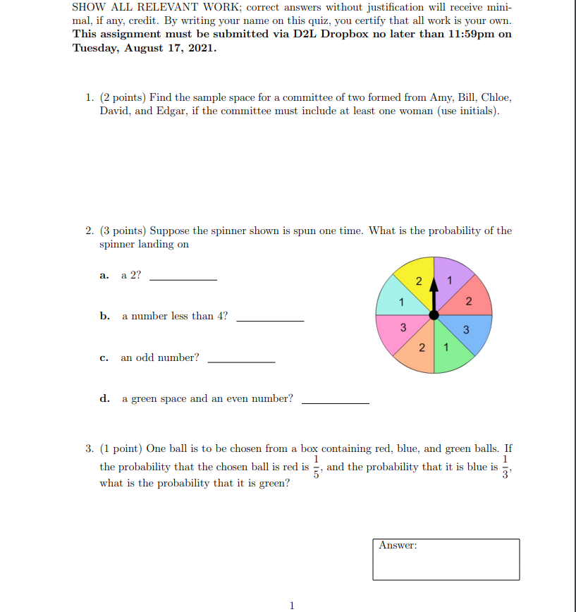 Solved SHOW ALL RELEVANT WORK; correct answers without | Chegg.com
