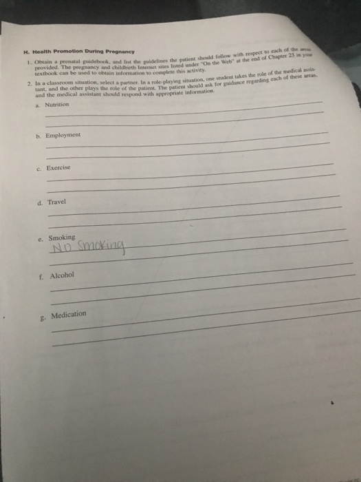 Solved H. Health Promotion During Pregnancy l. Obtain a | Chegg.com