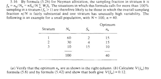 5.16 By formula (5.26) for Neyman allocation, the | Chegg.com