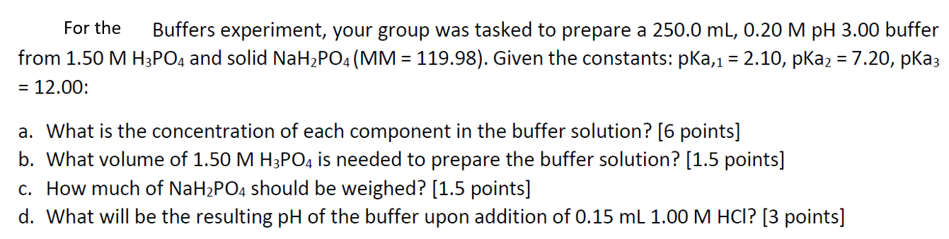 Solved For the Buffers experiment, your group was tasked to | Chegg.com
