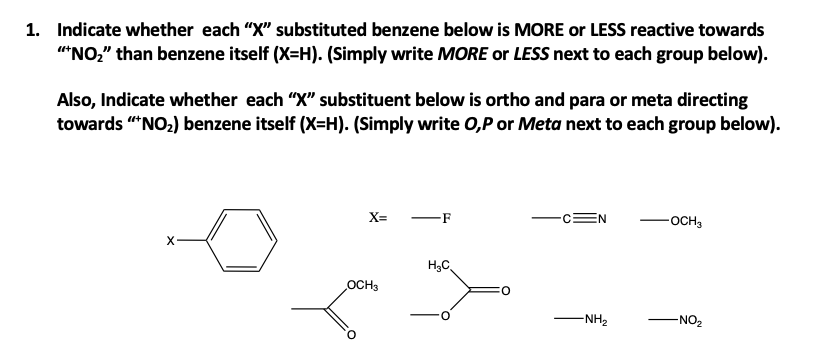 Solved 1. Indicate whether each "X" substituted benzene | Chegg.com
