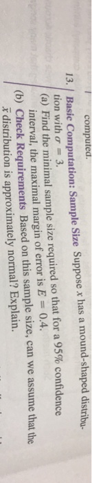 Solved computed 13. / Basic Computation: Sample Size Suppose | Chegg.com