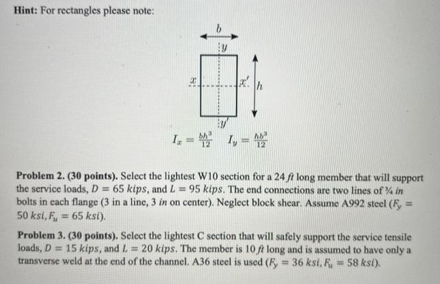 Solved Hint: For rectangles please note: Ix=12onIy=12no | Chegg.com
