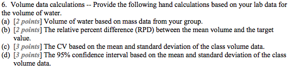 6. Volume data calculations -- Provide the following | Chegg.com