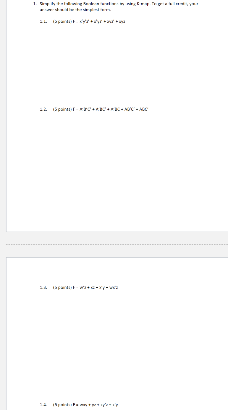Solved Simplify the following Boolean functions by using | Chegg.com