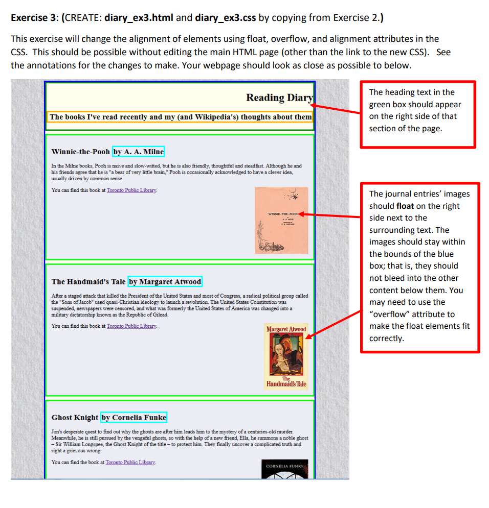 Solved Exercise 3: (CREATE: diary_ex3.html and diary_ex3.css | Chegg.com
