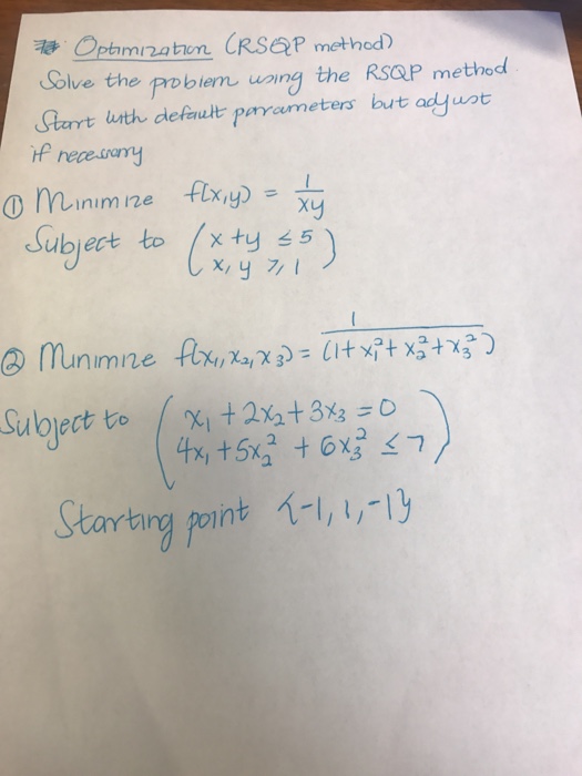 Optimization (RSQP method) Solve the problem using | Chegg.com