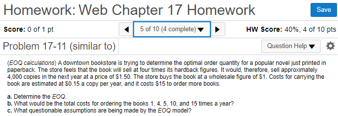 Solved Homework Web Chapter 17 Homework Save Score 0 Of 1