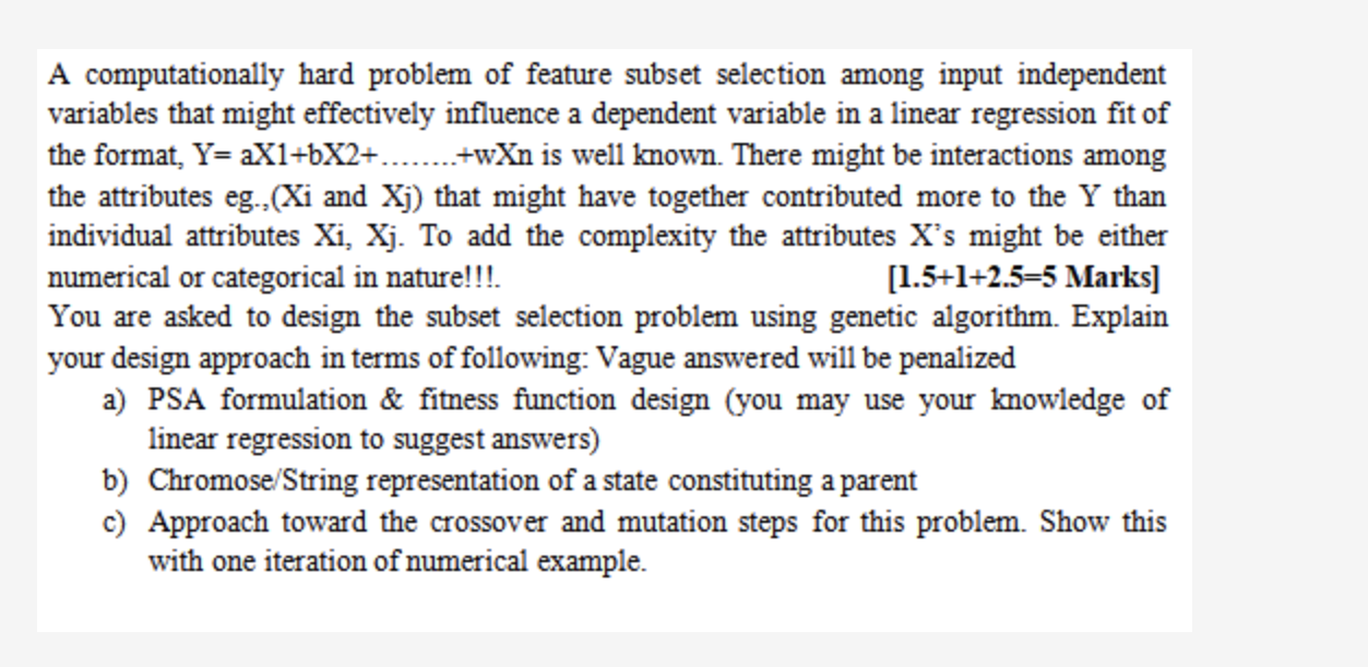 A Computationally Hard Problem Of Feature Subset