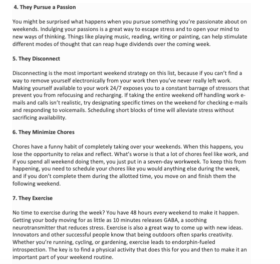 How Successful People Spend Their Weekends Adapted | Chegg.com