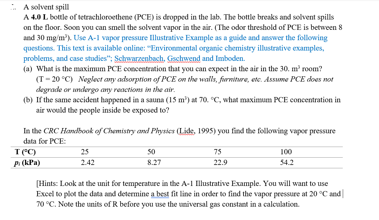Solved A 4.0 L bottle of tetrachloroethene (PCE) is dropped | Chegg.com