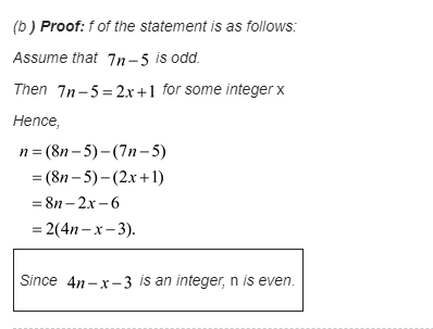 Solved Prove that if n is an odd integer, then 7n-5 is even | Chegg.com