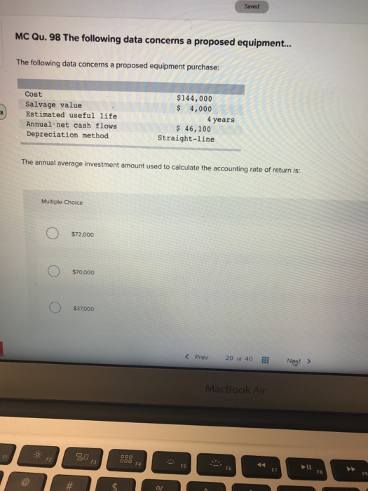 Solved Saved MC Qu. 98 The following data concerns a | Chegg.com