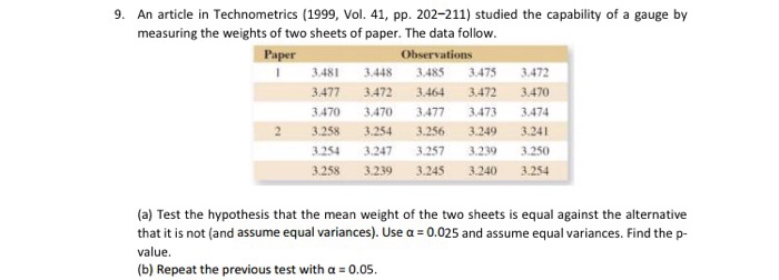 Solved 9. An article in Technometrics (1999, Vol. 41, pp. | Chegg.com