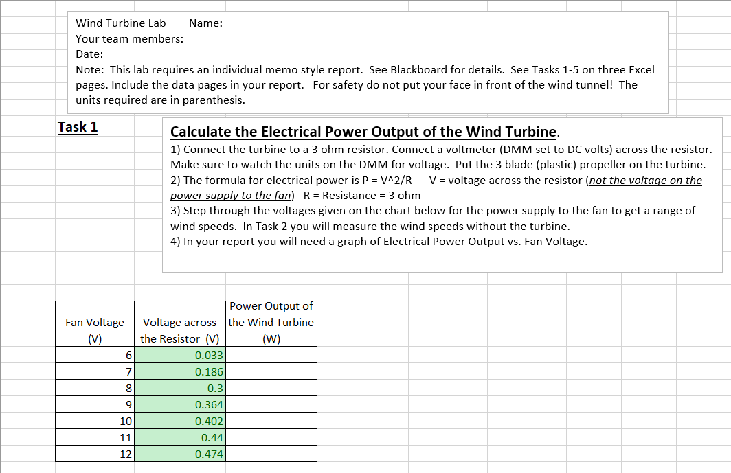 Solved Wind Turbine Lab Name: Your team members: Date: Note: | Chegg.com