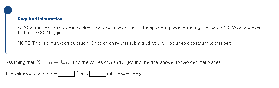 Solved ! Required information A 110-V rms, 60-Hz source is | Chegg.com