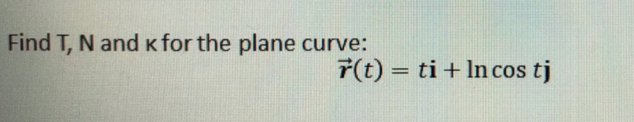 Solved Find T, N and for the plane curve: r(t) = ti + In cos | Chegg.com