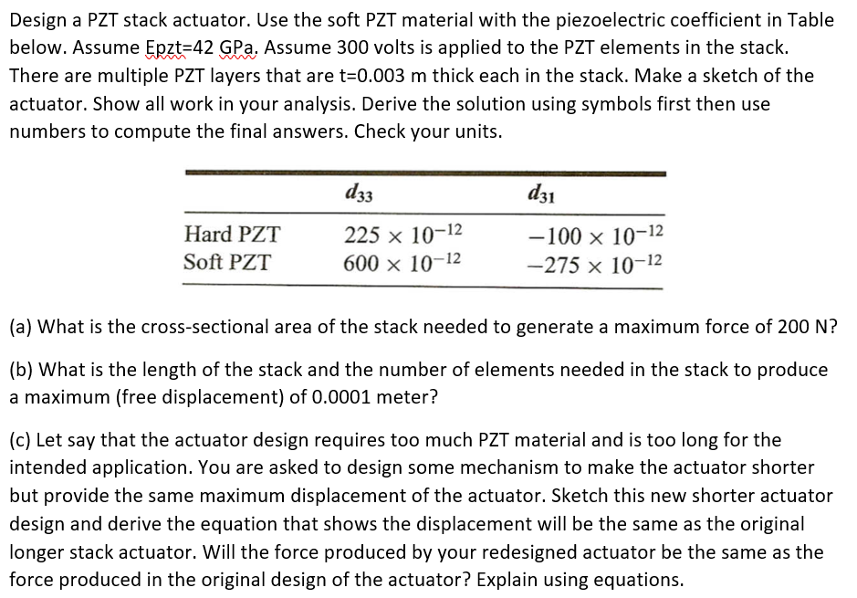 Design a PZT stack actuator. Use the soft PZT | Chegg.com