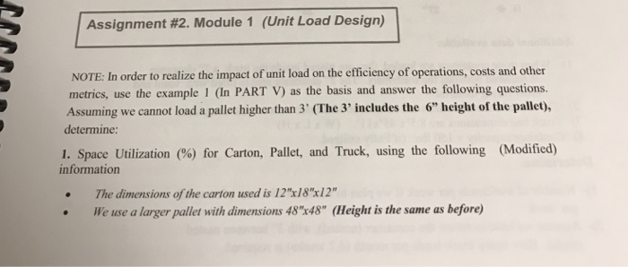 Assignment #2. Module 1 (Unit Load Design) NOTE: In | Chegg.com