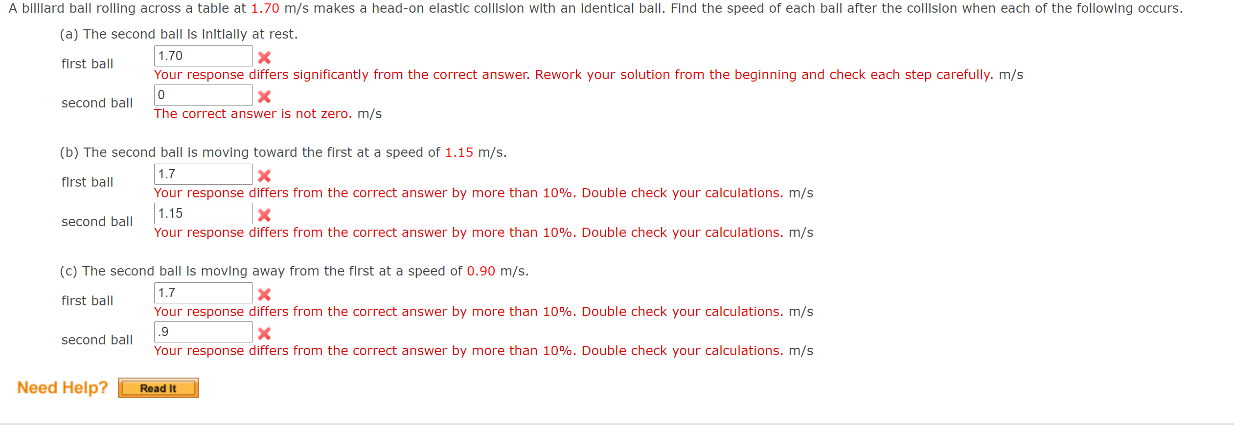 Solved A billiard ball rolling across a table at 1.70 m/s | Chegg.com