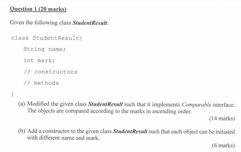 Solved Question 1 (20 marks) Given the following class | Chegg.com