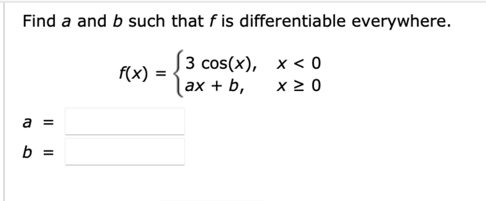 Solved Find a and b ﻿such that f ﻿is differentiable | Chegg.com