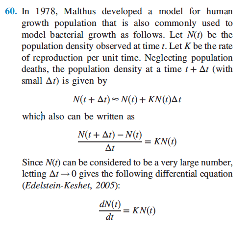 Solved 60. In 1978, Malthus developed a model for human | Chegg.com