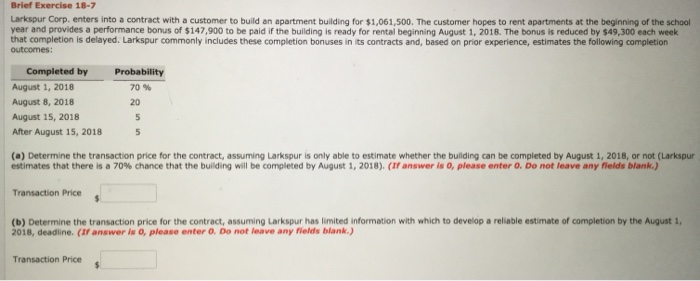 Solved Brief Exercise 18-7 Larkspur Corp. enters into a | Chegg.com