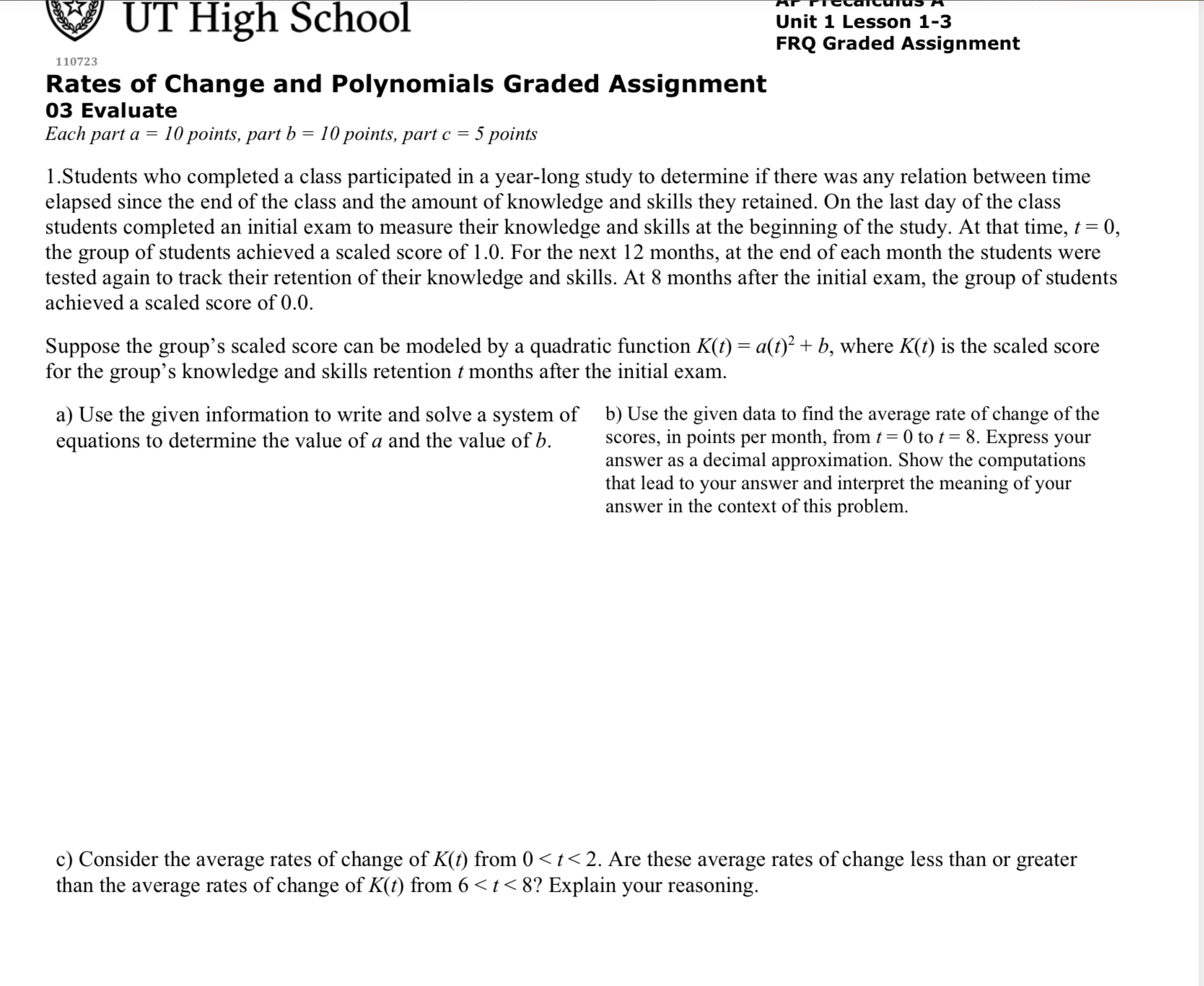 Rates of Change and Polynomials Graded Assignment03 | Chegg.com