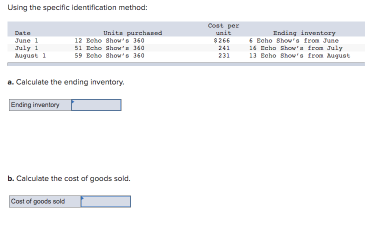 Solved Using the specific identification method: Date June 1 | Chegg.com