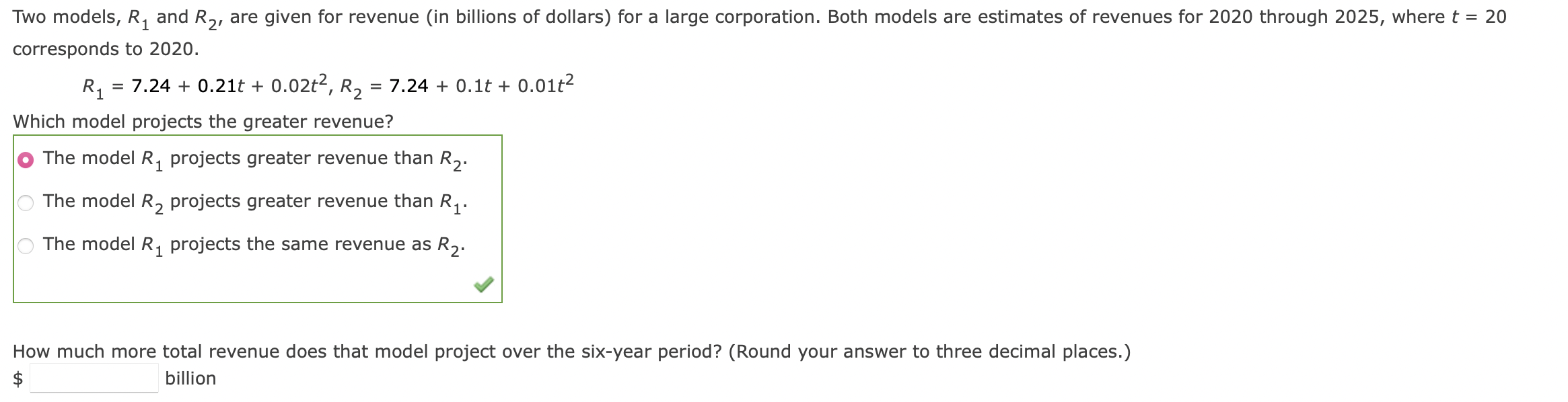 Solved Two models, R1 and R2, are given for revenue (in | Chegg.com