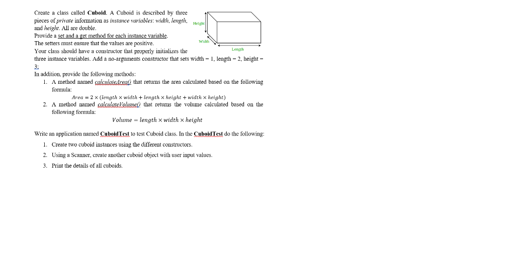 Solved Create a class called Cuboid. A Cuboid is described | Chegg.com