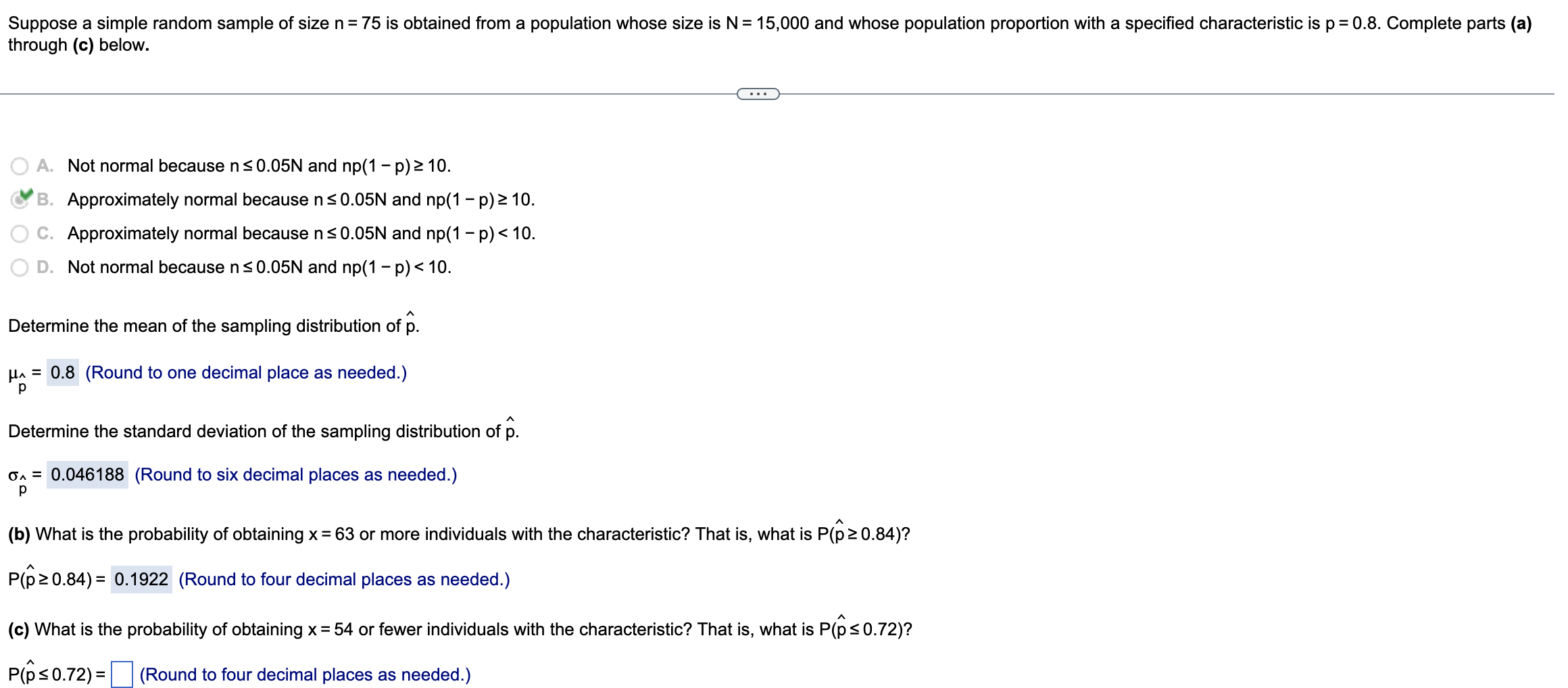 Solved Suppose a simple random sample of size n=75 is | Chegg.com