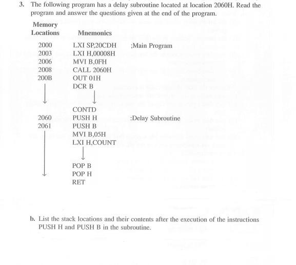 Solved 3. The following program has a delay subroutine | Chegg.com