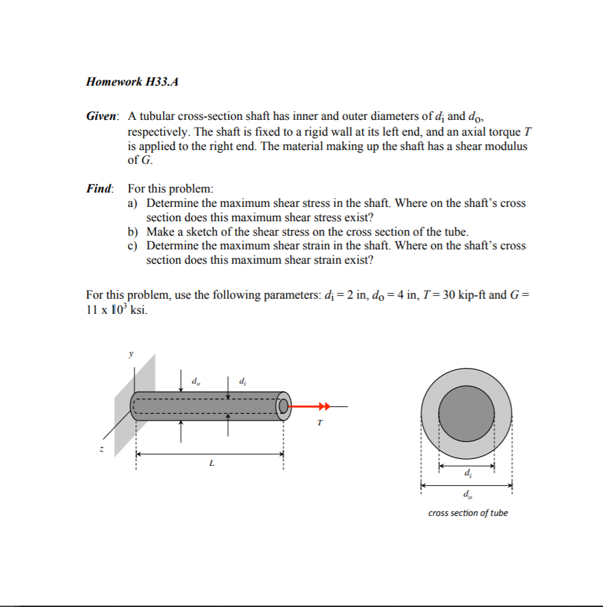 Solved A tubular cross-section shaft has inner and outer | Chegg.com