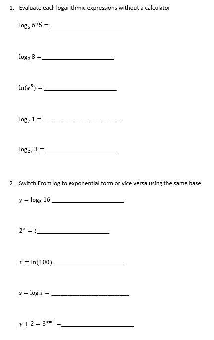 Solved 1. Evaluate each logarithmic expressions without a | Chegg.com