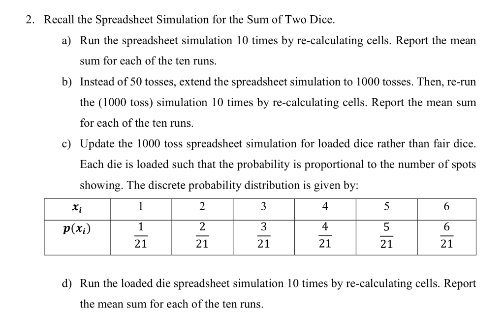 2. Recall the Spreadsheet Simulation for the Sum of | Chegg.com