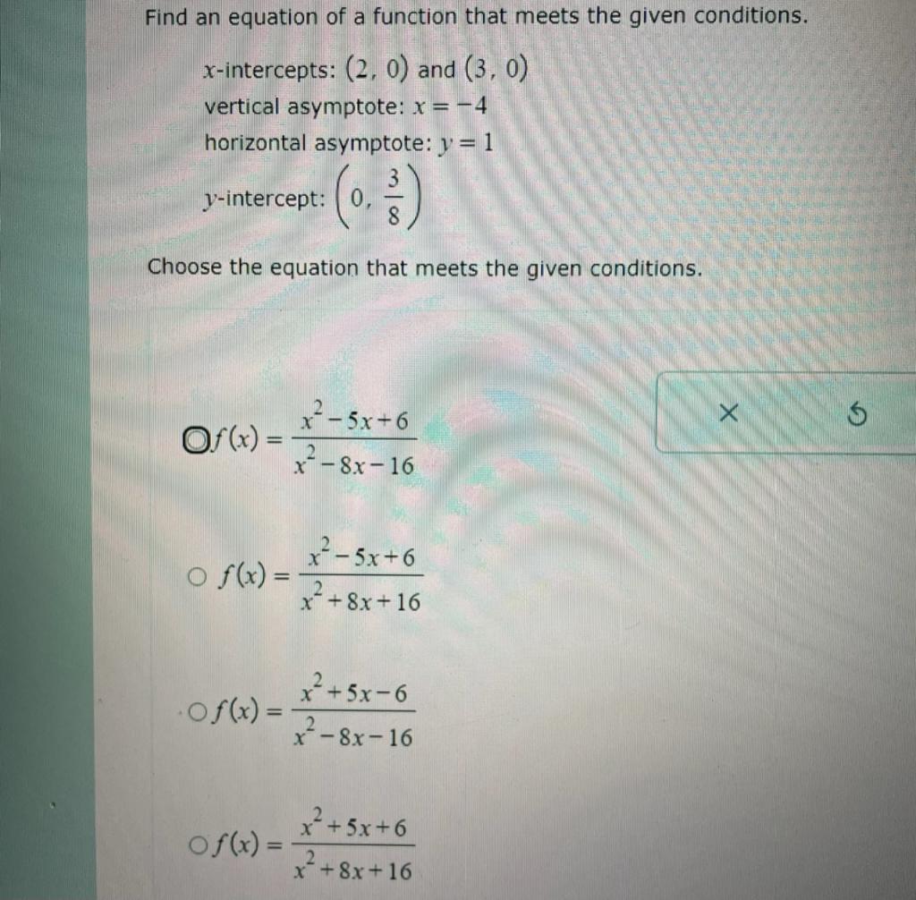 Solved Find an equation of a function that meets the given | Chegg.com