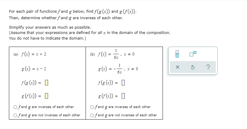 Solved For each pair of functions f and g below, find | Chegg.com