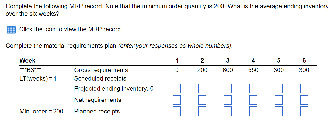 Complete the following MRP record. Note that the | Chegg.com