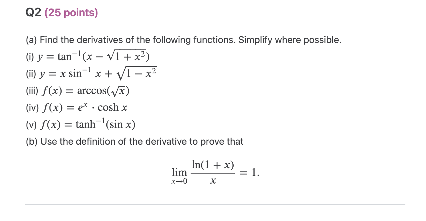 Solved (a) Find the derivatives of the following functions. | Chegg.com