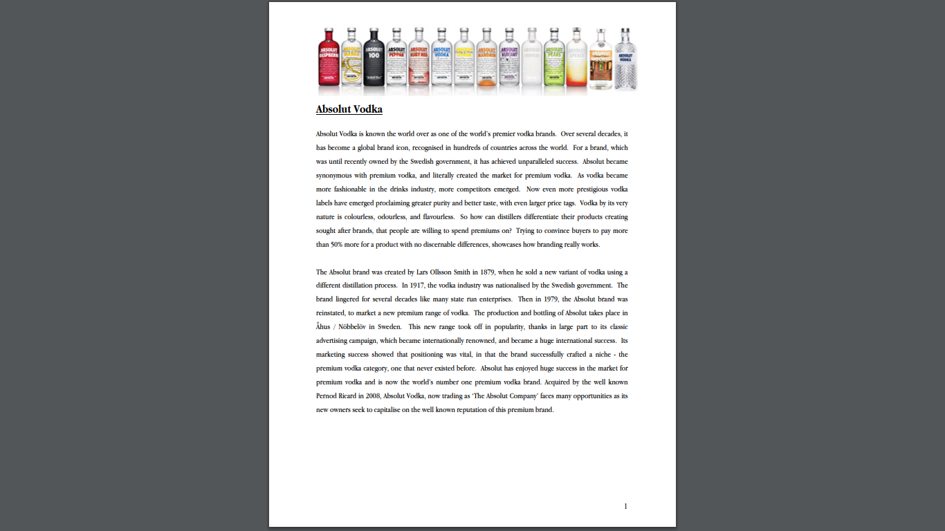 Solved Please read the article below about absolut vodka | Chegg.com