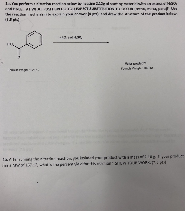 Solved 1a. You perform a nitration reaction below by heating | Chegg.com