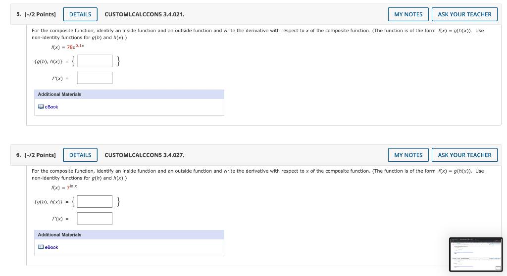 Solved 5. (-/2 Points] DETAILS CUSTOMLCALCCONS 3.4.021. MY | Chegg.com