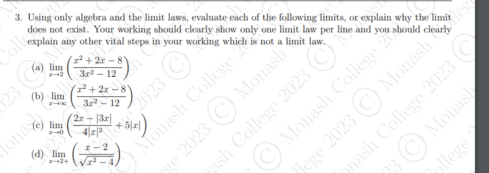 Solved Using only algebra and the limit laws, evaluate each | Chegg.com